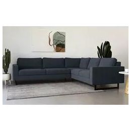 Ecksofa Places of Style "Pinto, 250/290 cm, langer Schenkel, XXL, Ottomane" Sofas Gr. B/H/T: 290cm x 85cm x 250cm, Feincord, langer Schenkel rechts, blau (rauchblau) Cord, Feincord, Luxus-Microfaser Leder und Chenille