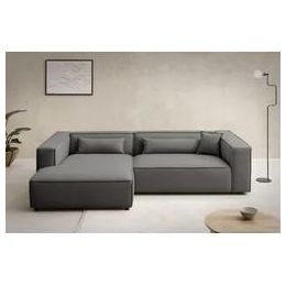 Ecksofa LeGer Home by Lena Gercke "PIARA XXL, Big-Sofa in Cord oder Leinenoptik, L-Form, mit Kedernaht" Sofas Gr. B/H/T: 288cm x 66cm x 198cm, Flachgewebe, Ottomane links, grau (anthrazit) wahlweise Ottomane rechtslinks, schwarze Füße, extra tiefe Sitzfläche