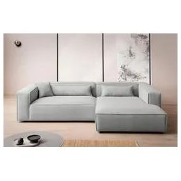 Ecksofa LeGer Home by Lena Gercke "PIARA XXL, Big-Sofa in Cord oder Leinenoptik, L-Form, mit Kedernaht" Sofas Gr. B/H/T: 288cm x 66cm x 198cm, Cord, Ottomane rechts, grau (hellgrau) wahlweise Ottomane rechtslinks, schwarze Füße, extra tiefe Sitzfläche