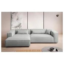 Ecksofa LeGer Home by Lena Gercke "PIARA XXL, Big-Sofa in Cord oder Leinenoptik, L-Form, mit Kedernaht" Sofas Gr. B/H/T: 288cm x 66cm x 198cm, Cord, Ottomane links, grau (hellgrau) wahlweise Ottomane rechtslinks, schwarze Füße, extra tiefe Sitzfläche