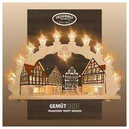 LED Schwibbogen Weigla "Altstadt, Fachwerkhaus, Lichterbogen aus Holz" Schwibbögen Gr. B/H/T: 66 cm x 41 cm x 6 cm, rot (natur, braun, rot, schwarz) Erzgebirge garantiert, Weihnachtsdeko Innen, Weihnachtsbeleuchtung