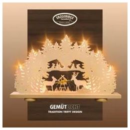 LED Schwibbogen Weigla "Futterkrippe mit echtem Heu, Lichterbogen aus Holz, NATUR" Schwibbögen Gr. B/H/T: 52cm x 32cm x 6cm, beige (natur/braun) Erzgebirge garantiert, Weihnachtsdeko Innen, Weihnachtsbeleuchtung