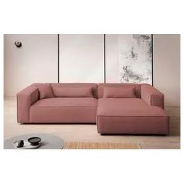 Ecksofa LeGer Home by Lena Gercke "PIARA XXL, Big-Sofa in Cord oder Leinenoptik, L-Form, mit Kedernaht" Sofas Gr. B/H/T: 288cm x 66cm x 198cm, Cord, Ottomane rechts, beige (puder) wahlweise Ottomane rechtslinks, schwarze Füße, extra tiefe Sitzfläche