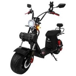 E-Motorroller Rolektro "E-Chopper 45, 60V-25,6Ah Lithium-Akku, 3000 Watt" Elektromotorroller schwarz (schwarz + schwarz) bis zu 54 km Reichweite, mit USB-Anschluss und integr. Alarmanlage