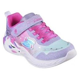 Sneaker Skechers "UNICORN DREAMS" Gr. 27, lila (lavendel-rosa einhorn) Kinder Schuhe Blinkschuh, Klettschuh, Kinderschuh mit Gummizug und Klettriegel