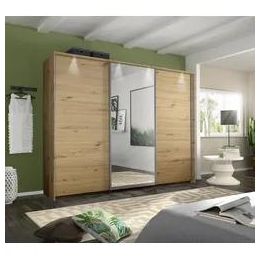 Schwebetürenschrank Rauch "Kleiderschrank Schrank Garderobe Wäscheschrank TOMA mit Passepartout" Schränke Gr. B/H/T: 278 cm x 214 cm x 64 cm, Passepartout mit Beleuchtung, braun (eiche artisan) inkl. Regaleinsatz sowie zusätzlichen Einlegeböden MADE IN GERMANY