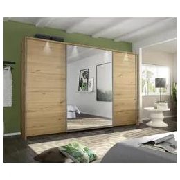 Schwebetürenschrank Rauch "Kleiderschrank Schrank Garderobe Wäscheschrank TOMA mit Passepartout" Schränke Gr. B/H/T: 323 cm x 214 cm x 64 cm, Passepartout mit Beleuchtung, braun (eiche artisan) inkl. Regaleinsatz sowie zusätzlichen Einlegeböden MADE IN GERMANY