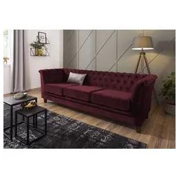 Chesterfield-Sofa Home Affaire "Dover" Sofas Gr. B/H/T: 237cm x 75cm x 82cm, Samtoptik, rot (bordeaux) aufwändige Knopfheftung in Chesterfield-Optik