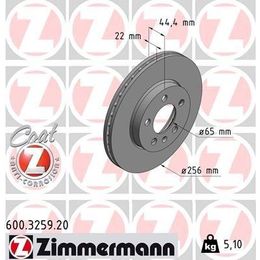 Zimmermann Bremsscheibe COAT Z vorne rechts links innenbelüftet 256mm für VAG 2Q0615301G 600.3259.20