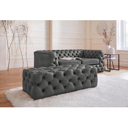 Guido Maria Kretschmer Home & Living Polsterhocker GUIDO MARIA KRETSCHMER HOME & LIVING "Kalina" Hocker Gr. B/H/T: 120cm x 42cm x 55cm, NaturLEDER, grau (dunkelgrau) mit klassischer Chesterfield-Knopfheftung