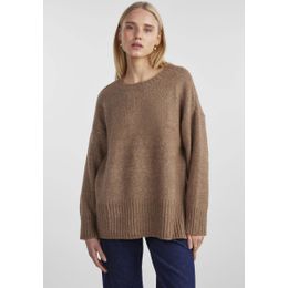 Rundhalspullover Pieces "PCNANCY LS LOOSE O-NECK KNIT NOOS BC" Gr. M (38), beige (fossil) Damen Pullover Oversized