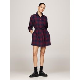 Hemdblusenkleid Tommy Jeans CURVE "TJW CHECK SHIRT DRESS EXT" Gr. 4XL (48), N-Gr, rouge winter check Damen Kleider in Großen Größen, modisches Karodessin