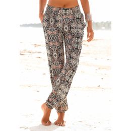 Strandhose s.Oliver Gr. 34, N-Gr, blau (marine-bedruckt) Damen Hosen mit Alloverprint und Taschen, Stoffhose, Sommerhose, elastisch