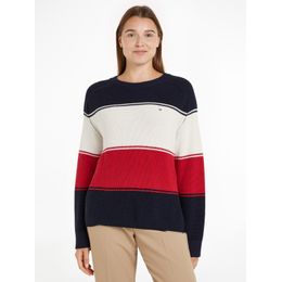 Rundhalspullover Tommy Hilfiger Gr. S (36), bunt (global stp, color blocked) Damen Pullover mit Logostickerei