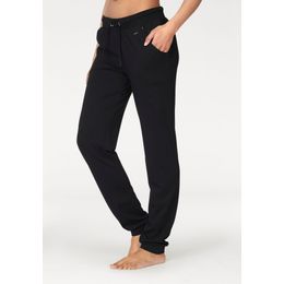 Relaxhose Lascana, Damen, Gr. 32/34, N-Gr, schwarz, Strick, Obermaterial: 60% Baumwolle, 40% Polyester, unifarben, Basic, bequem lang, Hosen, mit seitlichen Eingrifftaschen, Loungeanzug