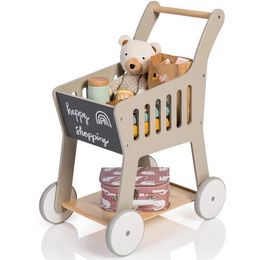 Musterkind Kinder Spiel-Einkaufswagen "Rubus, warmgrau/natur", grau, Holz, B:31cm H:61cm T:47cm, Kinder-Einkaufswagen
