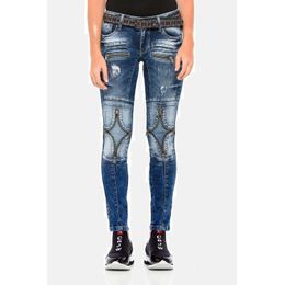 Cipo & Baxx CIPO & BAXX Damen 5-Pocket-Jeans "Jeans", blau, Basic, Gr. 28, unifarben, 98% Baumwolle;2% Elasthan, Jeans, mit vielen Applikationen, WD377