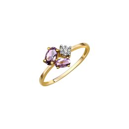 Diamonds by Ellen K. Damen Fingerring "Gold 375 mit echtem Amethyst + Zirkonia", 054 (17,2), Gold, gelb, FASCINATION BY ELLEN K., Gold, Fingerringe