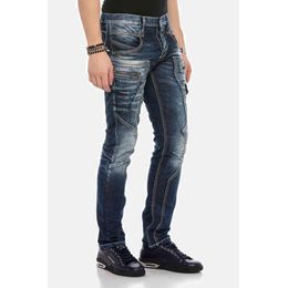 Cipo & Baxx CIPO & BAXX Herren Regular-fit-Jeans "DENIM", blau, Gr. 28, unifarben, 99% Baumwolle, 1% Elasthan, Jeans, bequeme Jeans mit Kontrastn&auml;hten, CD584