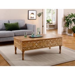 Couchtisch Home Affaire, B:120cm H:45cm T:60cm, orange, Wohnzimmer, Tische, "Spring", aus massivem Mangoholz mit detailreichen Schnitzereien, Breite