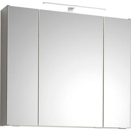 Spiegelschrank SAPHIR, B:80cm H:70cm T:16cm, grau, Spanplatte, Badezimmer, Schr&auml;nke, "Quickset 357 Badschrank, 3 Spiegelt&uuml;ren, 6 Einlegeb&ouml;den, 80 cm