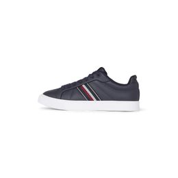 Tommy Hilfiger Damen Plateausneaker "ICON COURT SNEAKERS STRIPES", Gr. 37, blau, Leder, Lederimitat, Textil, Schuhe, Schnürschuh, Freizeitschuh,
