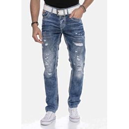 Cipo & Baxx CIPO & BAXX Damen 5-Pocket-Jeans "Jeans", blau, Basic, Gr. 33, unifarben, 100% Baumwolle, Jeans, bequeme Jeans im l&auml;ssigen Destroyed-Look, CD651