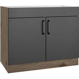 Wiho-K&uuml;chen Sp&uuml;lenschrank WIHO K&Uuml;CHEN, B:100cm H:82cm T:57cm, schwarz, Holzwerkstoff, K&uuml;che, Schr&auml;nke, "Elba", Breite 100 cm