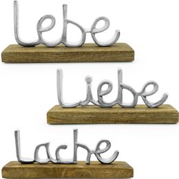 NOOR LIVING Deko-Schriftzug "Lebe, Liebe, Lache", B/H/T: 5cm x 10cm x 23cm, silber, Dekofiguren, aus Holz und Aluminium