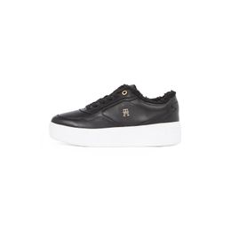 Tommy Hilfiger Damen Plateausneaker "ESSENTIAL PLATFORM SNEAKER FUR", Gr. 40, schwarz, Leder, unifarben, Schuhe, Freizeitschuh, Halbschuh,