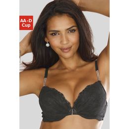 Lascana Damen Push-up-BH "Dalia", Gr. 70, schwarz, Microtouch, Obermaterial: 55% Polyester, 39% Polyamid, 6% Elasthan, BHs, mit edlen Strasssteinchen