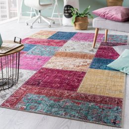 Teppich LUXOR living, B:120cm H:7mm L:170cm, bunt, Kunstfaser, Wohnzimmer, Teppiche, "Prima 2", Kurzflor, Patchwork Muster, Vintage Design, Wohnzimmer