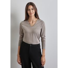 Street One Damen Strickpullover, beige, Gr. 36, unifarben, Stoff, 51% Viskose, 30% Polyester, 19% Nylon, Pullover, mit V-Ausschnitt