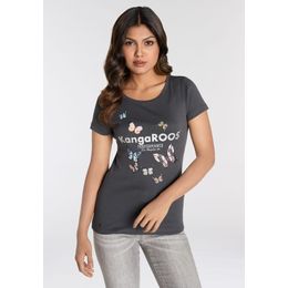 Kangaroos Damen T-Shirt, bunt, Gr. 40, bedruckt, gemustert, Rippware, Obermaterial: 100% Baumwolle, Shirts, Kurzarm, k&ouml;rpernahe Passform, aus Rippware