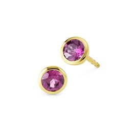 OROLINO Damen Paar Ohrstecker "Gold 585 mit 2x Pink Rhodolith", one-size, Gold, gelb, Gold, Ohrringe