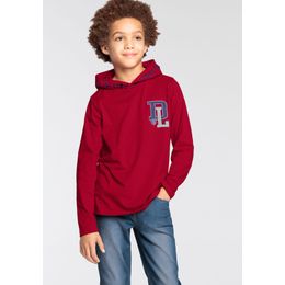 DELMAO Jungen Kapuzenshirt "f&uuml;r Jungen", rot, Gr. 176, bedruckt, Single Jersey, Obermaterial: 100% Baumwolle, Shirts, Langarm, trendiger Druck, ideal