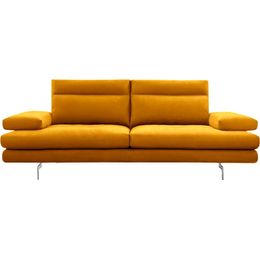 3-Sitzer Calia italia, B:208cm H:90cm T:113cm, gelb, Mikrofaser mit Nubuk Optik (100% Polyester), Sofas, "Toby Wing, Designsofa mit hohem