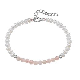 Smart Jewel Damen Armband "mit Süßwasser-Perlen und Rosenquarz, Silber 925", 19cm, Silber 925 (Sterlingsilber), rosa, Silber 925 (Sterlingsilber),