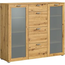 Highboard Inosign, B:135cm H:115cm T:37cm, braun, FSC-zertifizierter Holzwerkstoff, Glas, Wohnzimmer, Sideboards, "Onex, Breite 135 cm, mit Glastür,