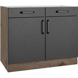 Wiho-K&uuml;chen Unterschrank WIHO K&Uuml;CHEN, B:100cm H:82cm T:57cm, schwarz, Holzwerkstoff, K&uuml;che, Schr&auml;nke, "Elba", Breite 100 cm