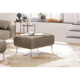 Polsterhocker W.Schillig, B:75cm H:46cm T:60cm, beige, Flachgewebe W82 Q2 (74% Polyacryl, 26% Polyester), Hocker, "run", mit elegantem Holzsockel,