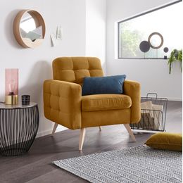 Sessel, B:81cm H:87cm T:78cm, gelb, exxpo - SOFA FASHION, Samtvelours (100% Polyester);Webvelours (100% Polyester), Wohnzimmer, Sessel, "Nappa,