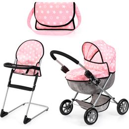 BAYER Jungen Puppenwagen "Cosy Set, rosa", rosa, Kunststoff, Metall, Stoff, B:66cm H:37cm T:60cm, Puppenwagen, mit Puppenhochstuhl und Wickeltasche