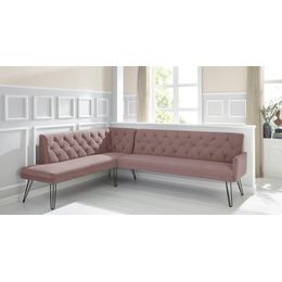 Eckbank, B:197cm H:90cm T:255cm, pink, exxpo - SOFA FASHION, 100% Polyester, Küche, Sitzbänke, "Doppio, Chesterfield Optik, komfortabel und bequem,