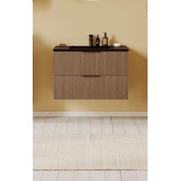 Waschtisch Welltime, B:80cm H:54cm T:47cm, braun, Holzwerkstoff, Mineralguss, Badezimmer, Waschtische, "Welltime, 80 cm, Auflagebecken wahlweise in