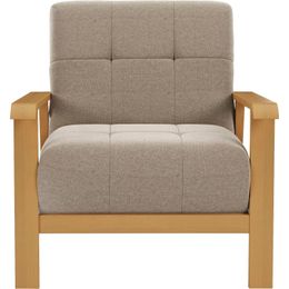 Sit & More Sessel SIT & MORE, B:78cm H:88cm T:106cm, beige, 95% Polyester 5% Polyamid, Sessel, "Billund", Armlehnen aus eichefarbigem Buchenholz, verschiedene