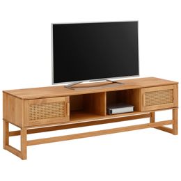 Lowboard Home Affaire, B:160cm H:50cm T:40cm, gelb, FSC-zertifiziertes Massivholz, Wohnzimmer, Sideboards, "Linz", Kommode mit Rattangeflecht auf den