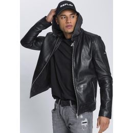 Bruno Banani Herren Lederjacke, schwarz, Gr. XXXL, Obermaterial: 100% Lammnappaleder. Sweatware: 55% Baumwolle, 45% Polyester. Futter: 100%