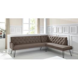 Eckbank, B:197cm H:90cm T:255cm, grau, exxpo - SOFA FASHION, 100% Polyester, Küche, Sitzbänke, "Doppio, Chesterfield Optik, komfortabel und bequem,