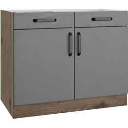 Wiho-K&uuml;chen Unterschrank WIHO K&Uuml;CHEN, B:100cm H:82cm T:57cm, grau, Holzwerkstoff, K&uuml;che, Schr&auml;nke, "Elba", Breite 100 cm